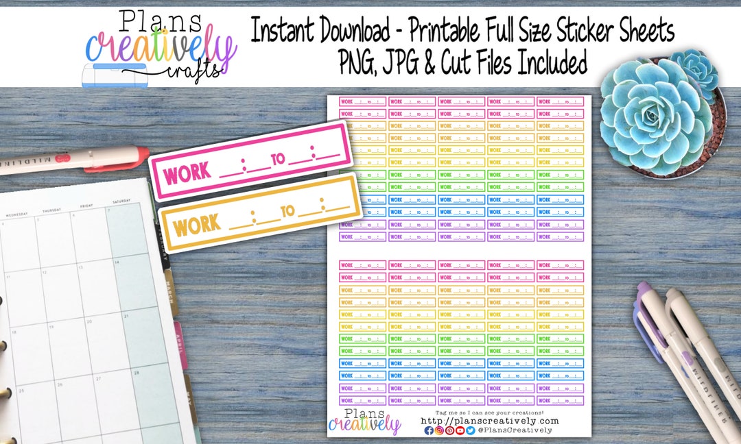 Printable Rainbow Work Time Sticker | Icon Planner Stickers for ...