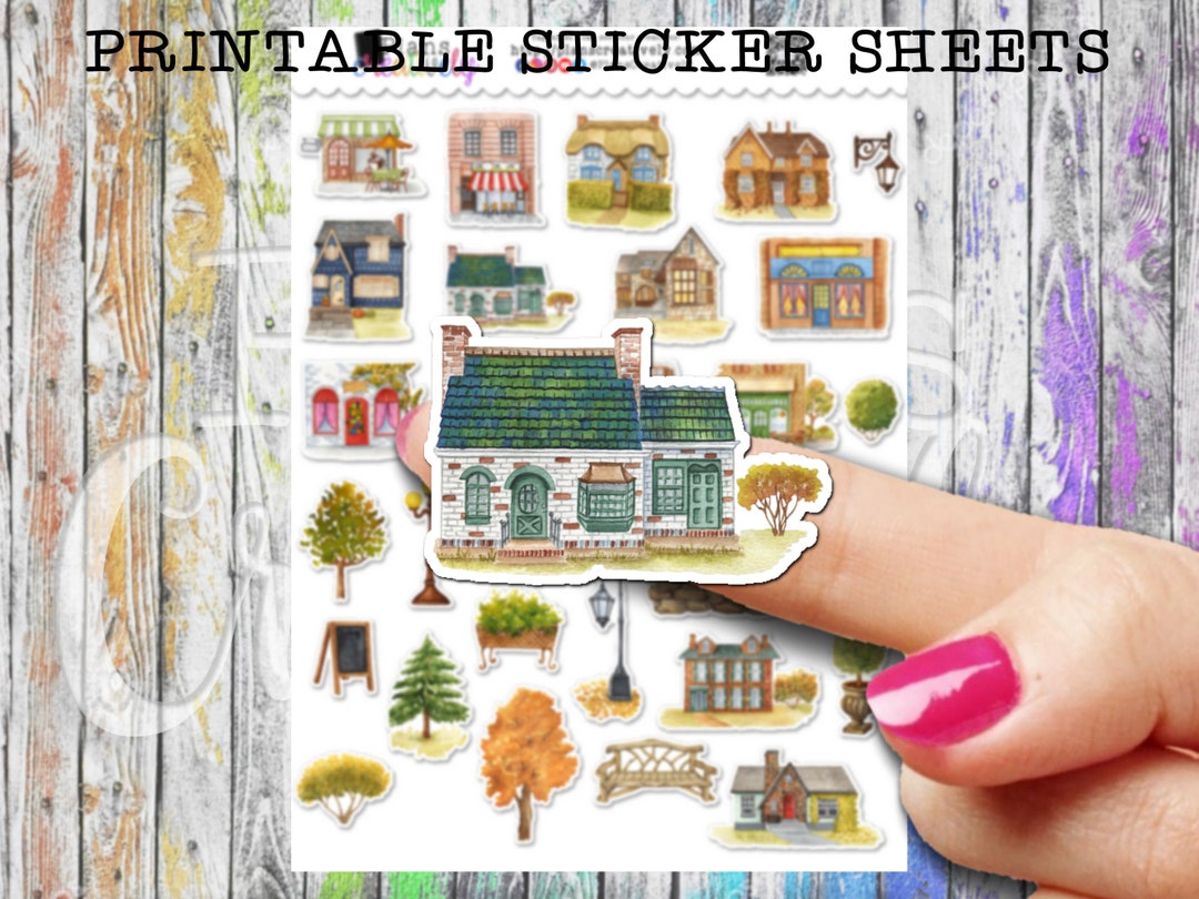 Printable WATERCOLOR FALL Homes Stickers Planner Stickers, Decorative ...