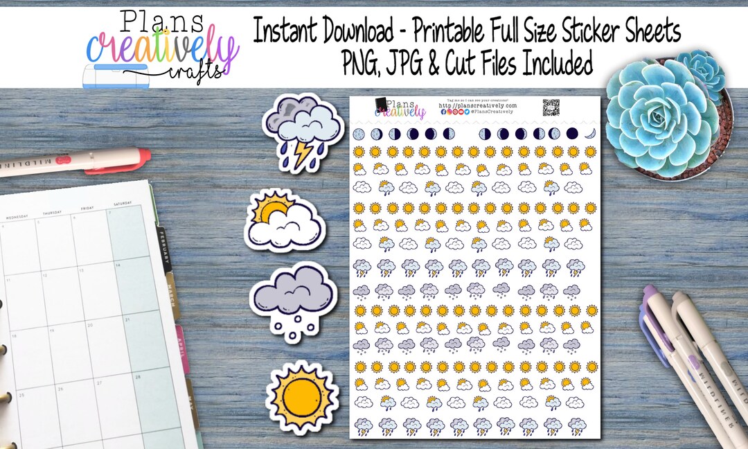 Printable WEATHER Icon Stickers Cute Functional Tracking - Etsy