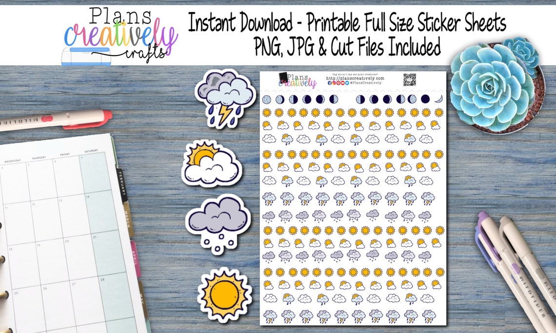 Printable WEATHER Icon Stickers Cute Functional Tracking - Etsy