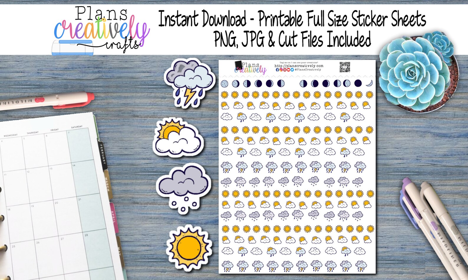 Printable WEATHER Icon Stickers Cute Functional Tracking - Etsy