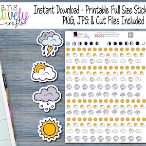 Printable WEATHER Icon Stickers Cute Functional, Tracking Weather ...