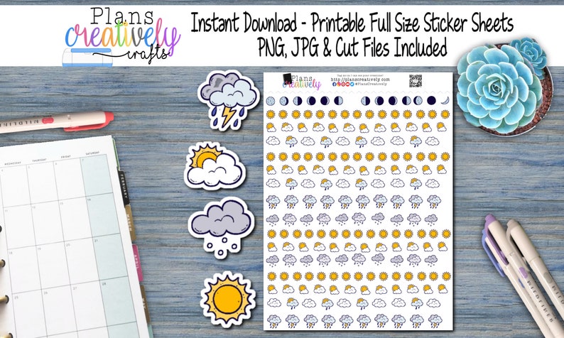 Printable Weather Icon Stickers | Planner Journaling (PNG, PDF) - Etsy