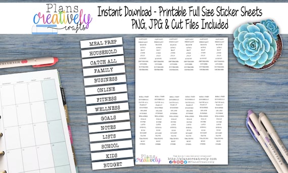 Printable Label for Divider Tabs Sticker Set Happy Planner & - Etsy