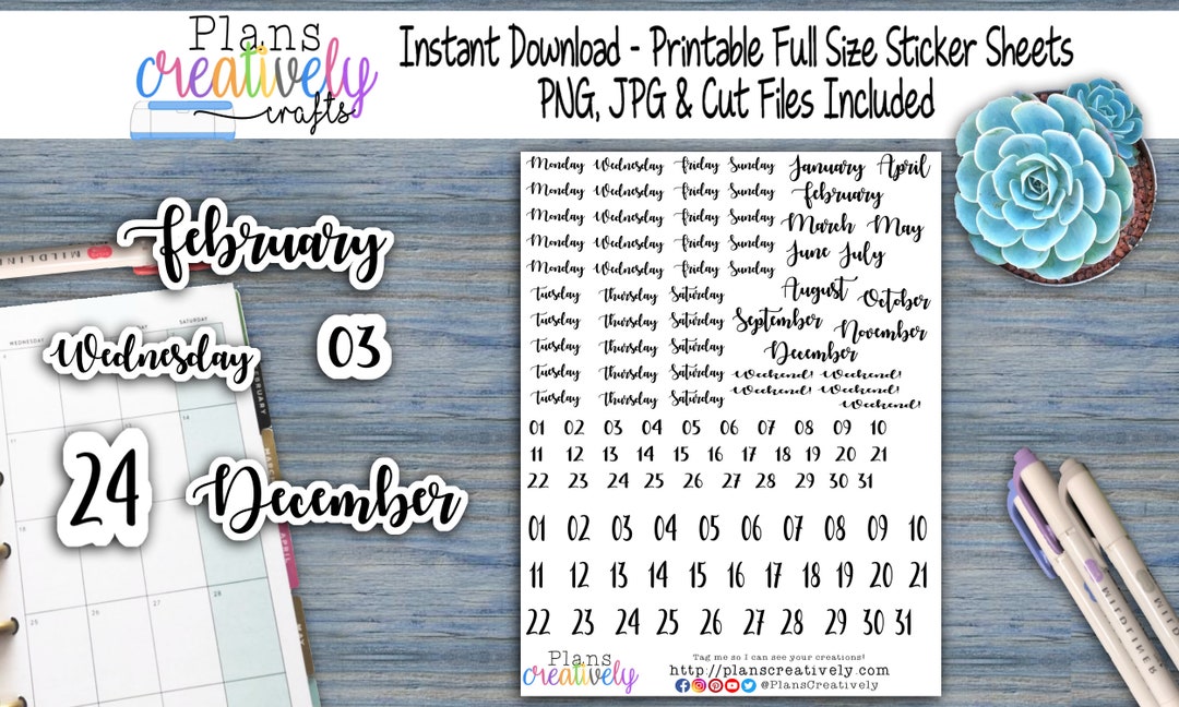 Printable Date, Day, Month, Week Planner Stickers | Repurpose Old ...