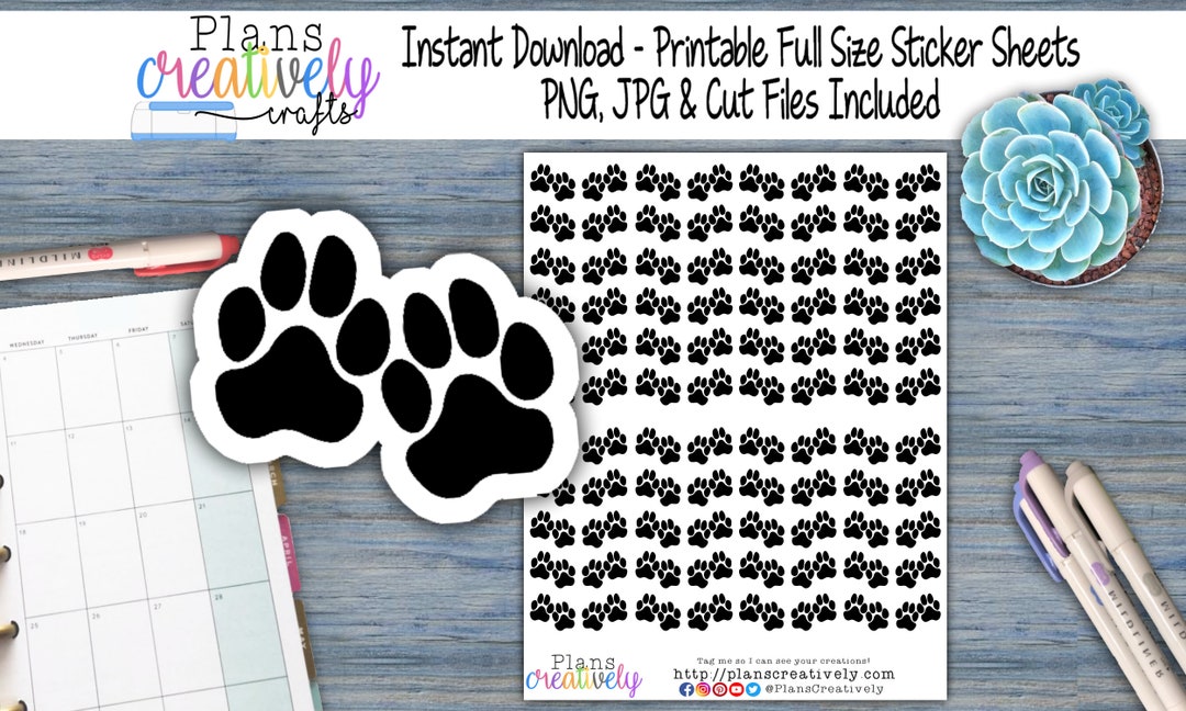 Dog Paw Planner Stickers: Printable Sticker Sheet, Cricut Cut Files ...