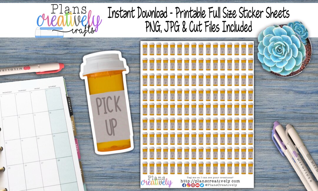 Printable Prescription Bottle Sticker Sheet - "pick up Rx" Medication ...