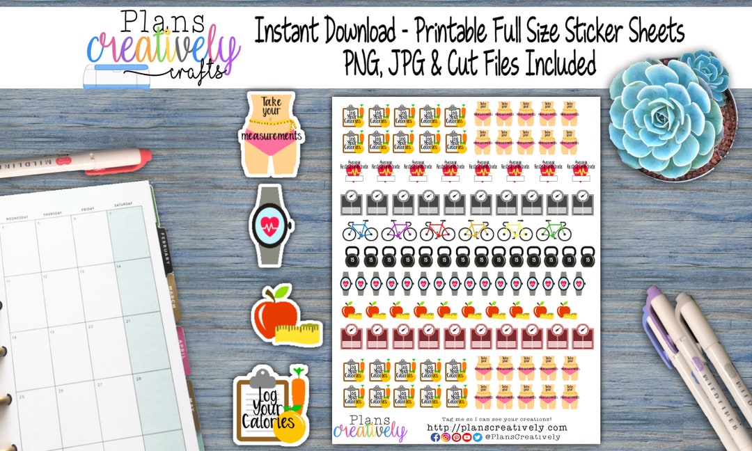 Printable Fitness Planner Icon Stickers - Cute Print to Cut or Digital ...