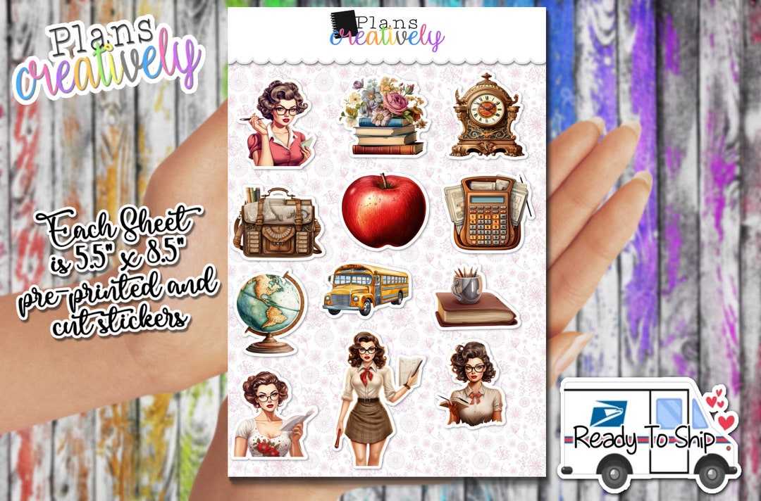 Vintage Teacher Stickers - School Planner Stickers (kiss Cut) - Etsy