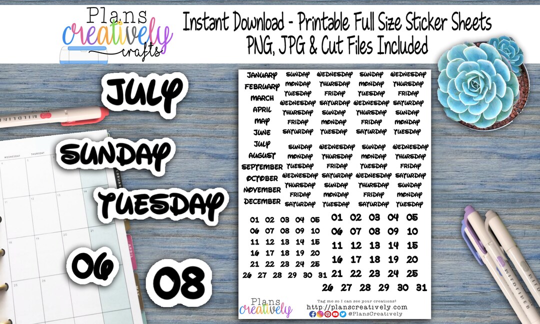 Printable DATE & NUMBER Planner Stickers Repurpose and Reuse Old ...