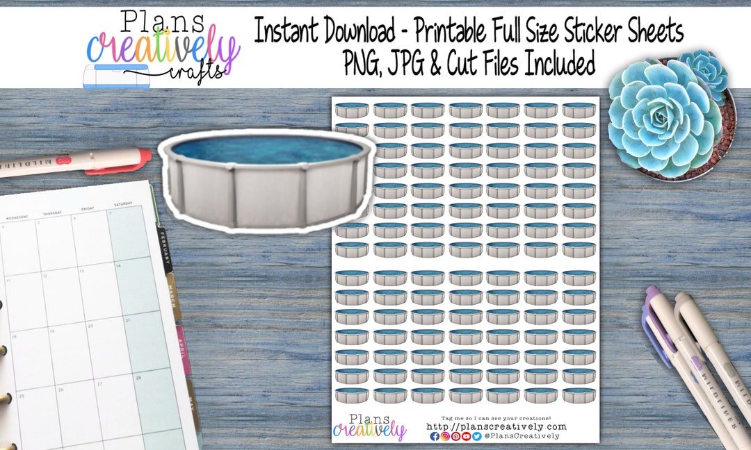 Printable Swimming Pool Planner Stickers - Tiny Icon Stickers, Summer ...