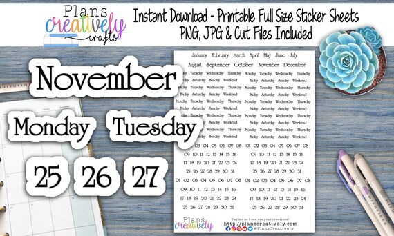 Printable DATE & NUMBER Planner Stickers Repurpose and Reuse - Etsy
