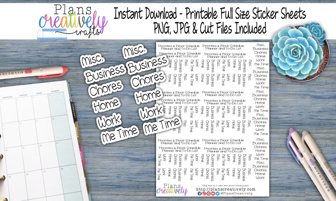 Printable Block Schedule Planner Label Stickers Planner Stickers ...