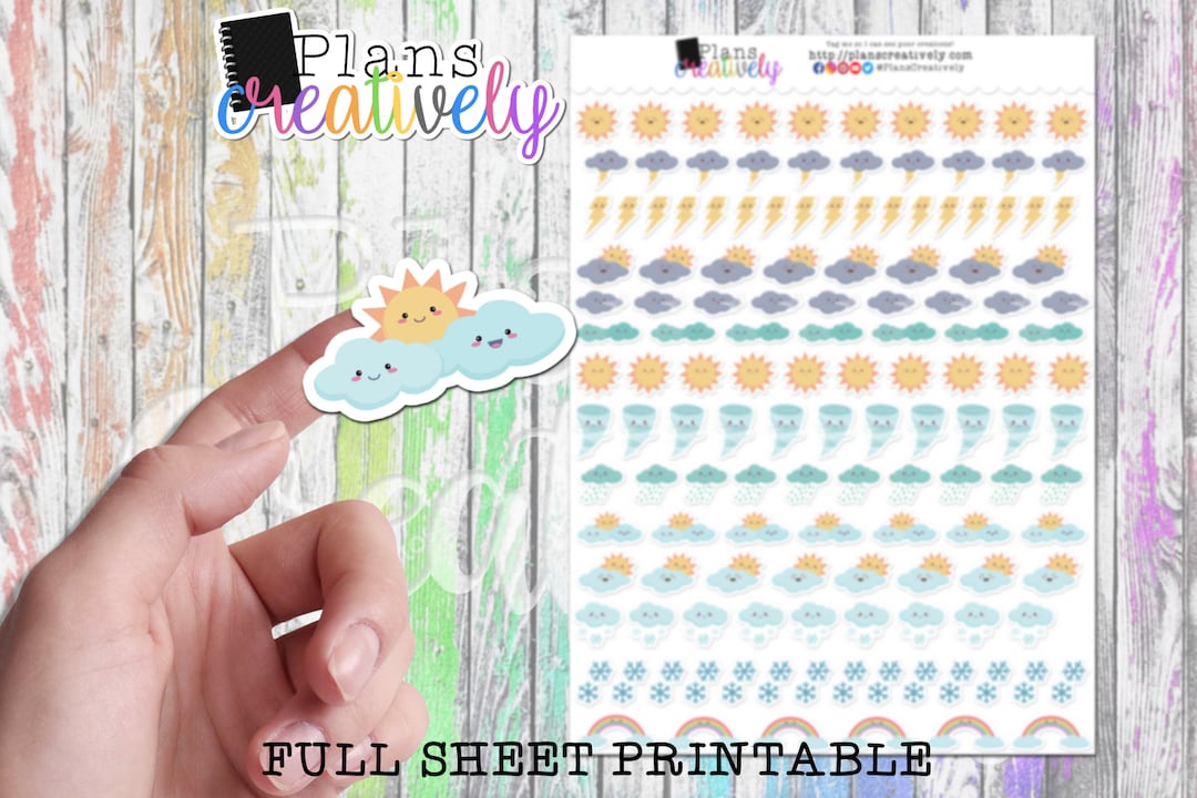 Printable KAWAII WEATHER Icon Stickers Cute Kawaii Functional, Tracking ...