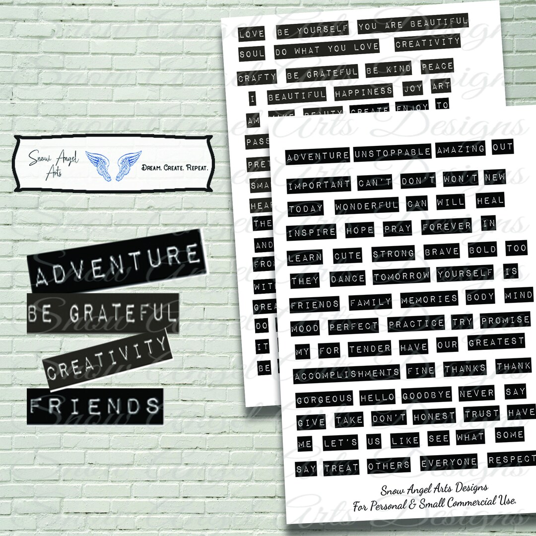 Inspirational Words Labels Collage Sheet Black and White - Etsy