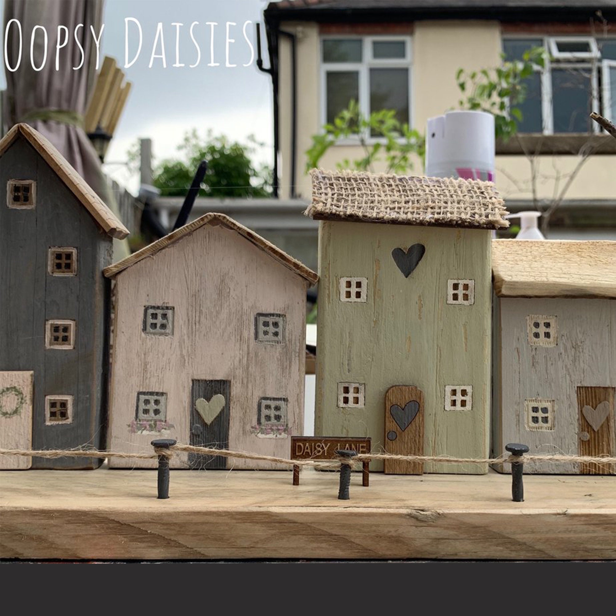 Personalised Daisy Village Handmade Wooden House Road Scene - Etsy UK
