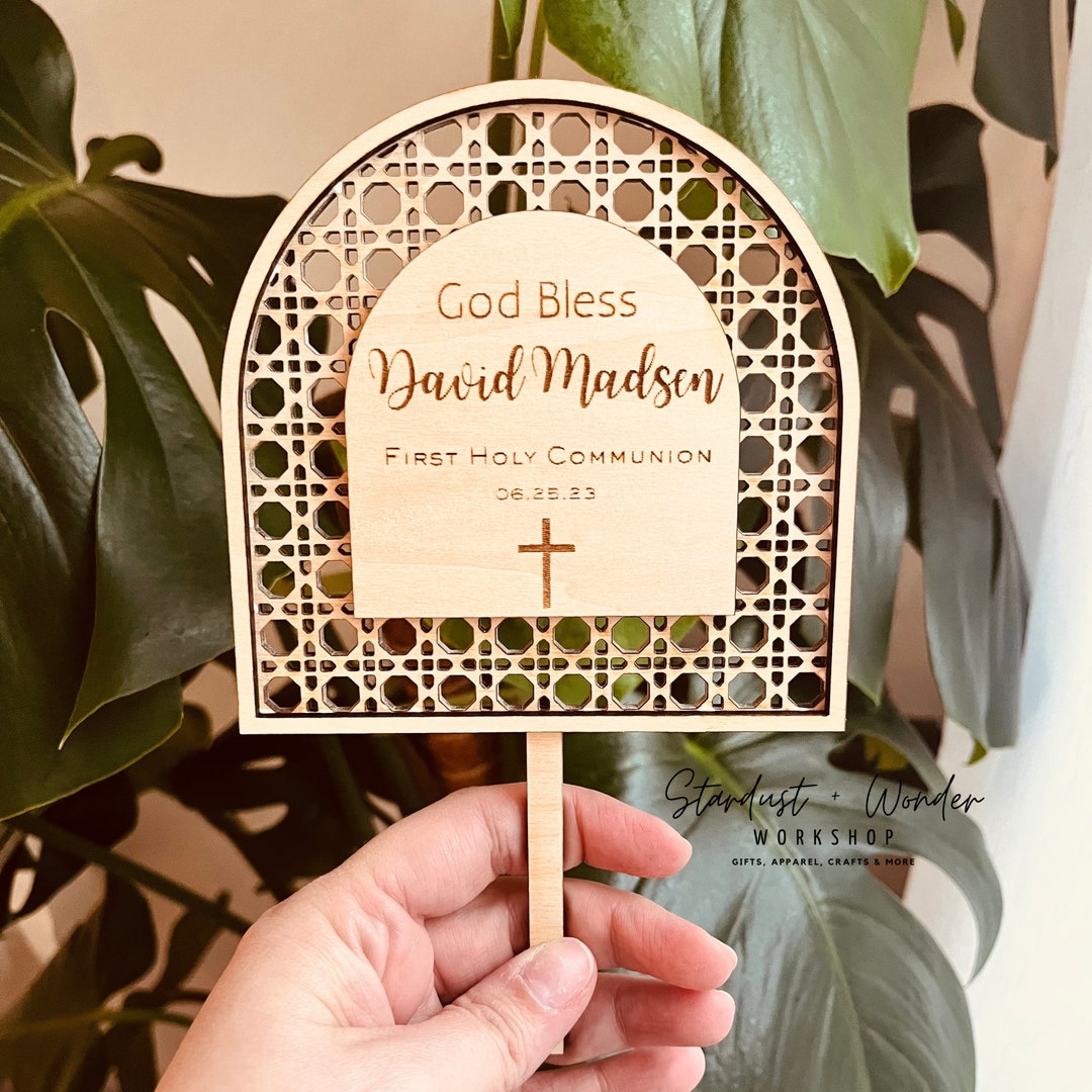 Rattan Cake Topper | Personalized Baptism Cake Topper | First Communion ...