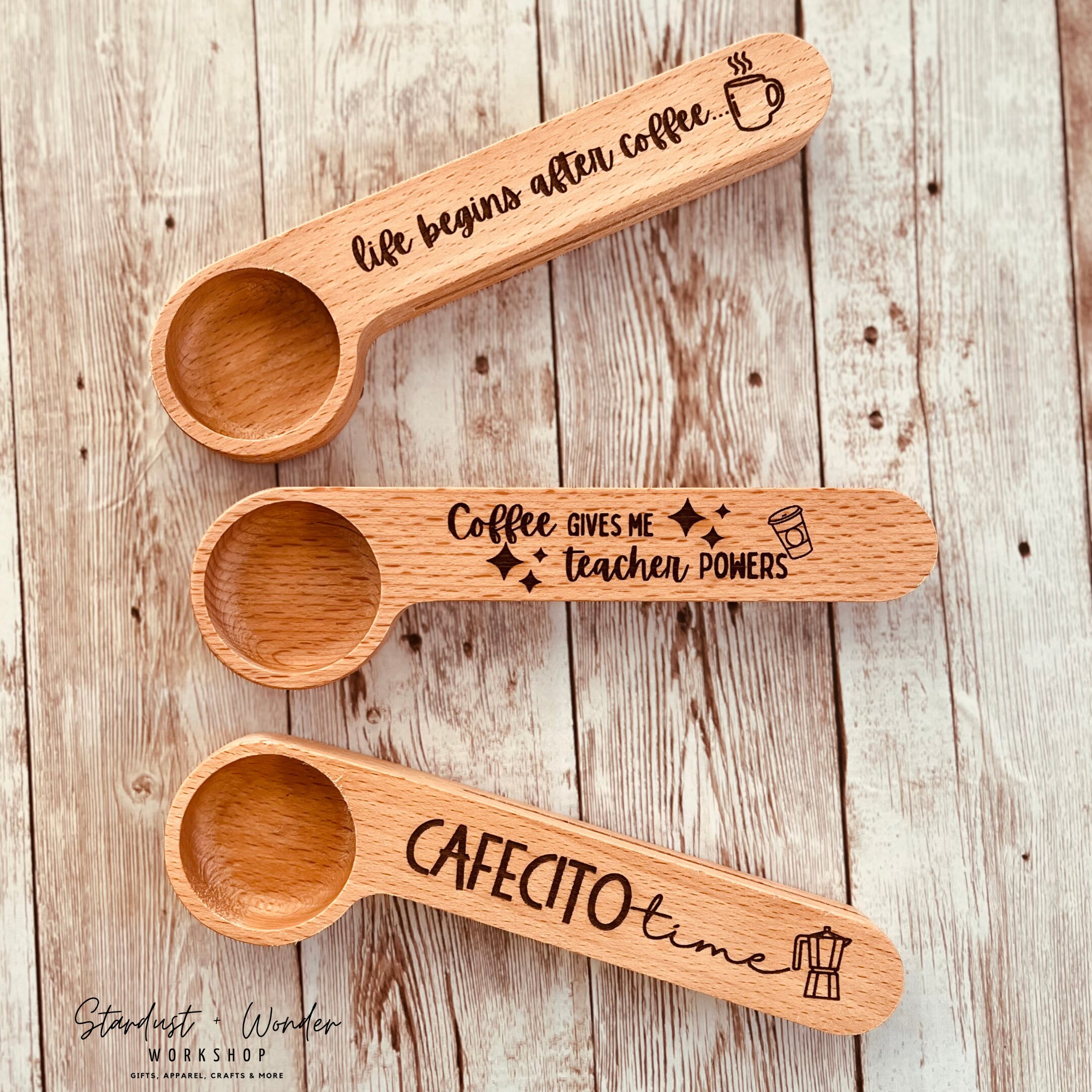 Wooden Coffee or Tea Clip Spoon Personalized Coffee Spoon - Etsy
