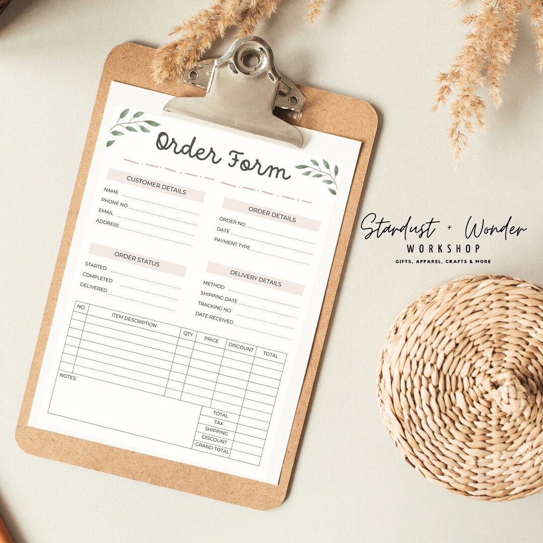 Printable Order Form, Small Business Order Form, PDF Order Form, Boho ...