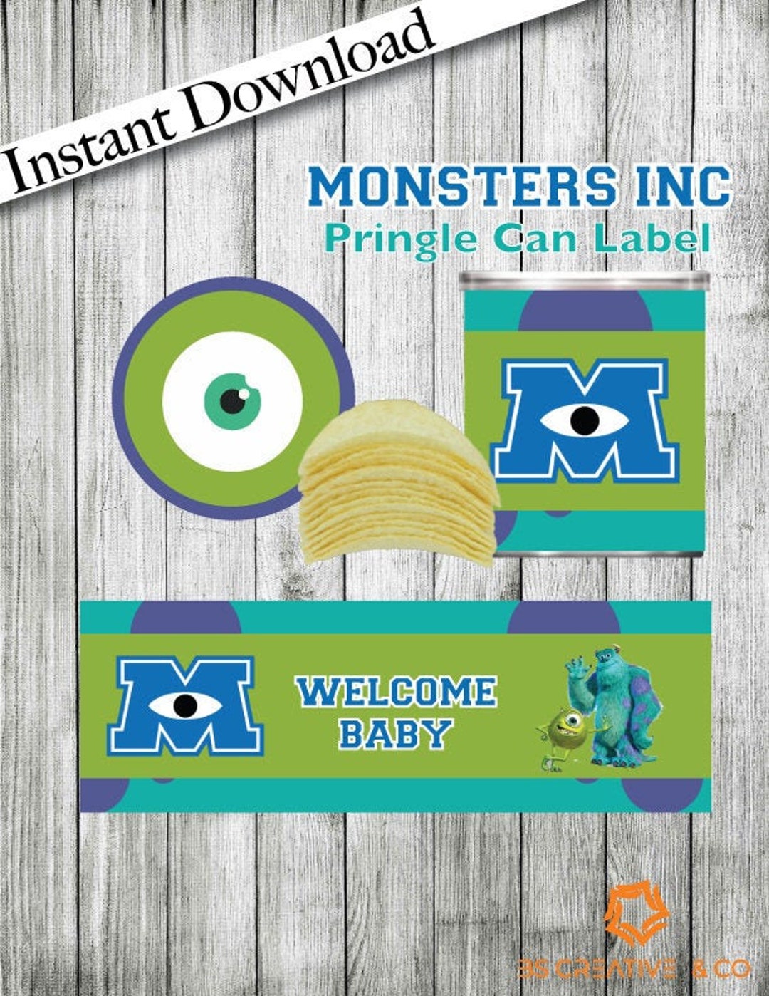 Instant Download Monster Inc Welcome Baby Pringle Labels - Etsy