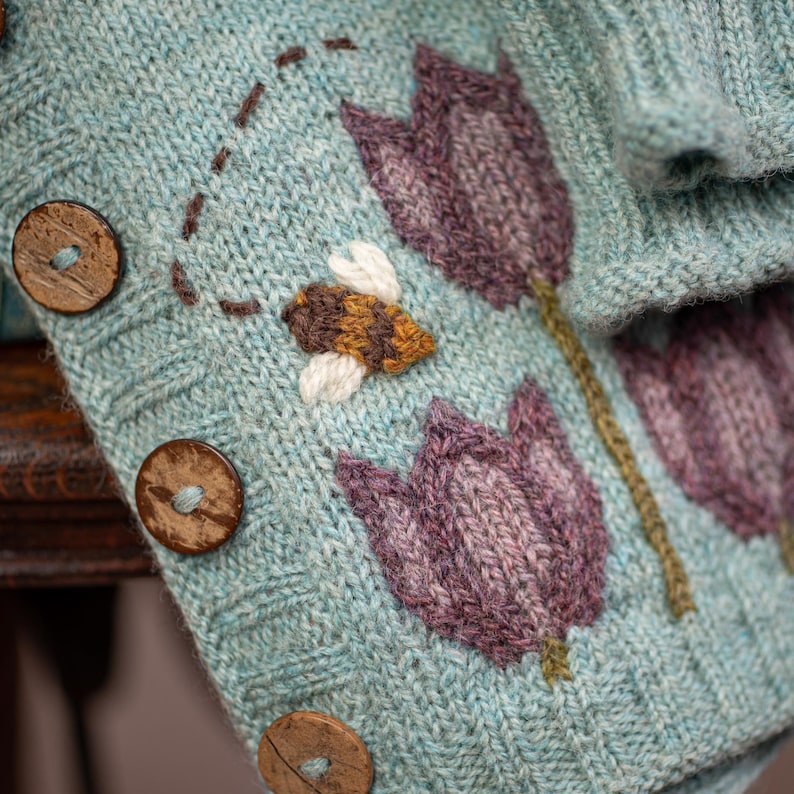 Cardigan Knitting Pattern--spring Themed Tulip, Stranded Colorwork ...