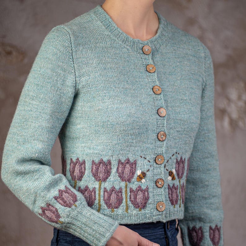 Cardigan Knitting Pattern--spring Themed Tulip, Stranded Colorwork ...