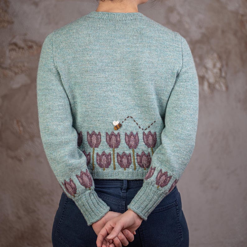 Cardigan Knitting Pattern--spring Themed Tulip, Stranded Colorwork ...