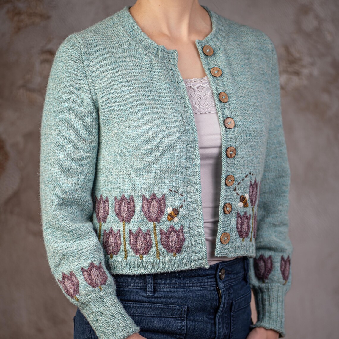 Cardigan Knitting Pattern--spring Themed Tulip, Stranded Colorwork ...