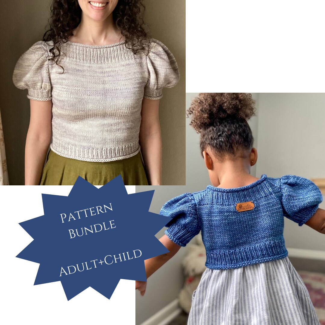 Mommy and Me Knitting Pattern Bundle, Matching Sweaters With Puff ...