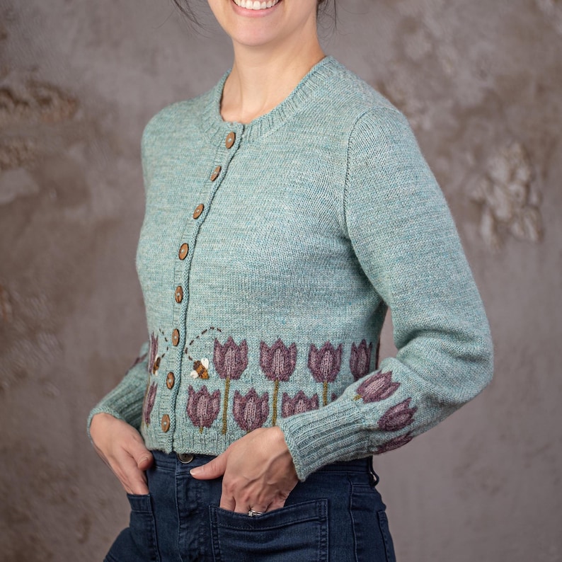 Cardigan Knitting Pattern--spring Themed Tulip, Stranded Colorwork ...