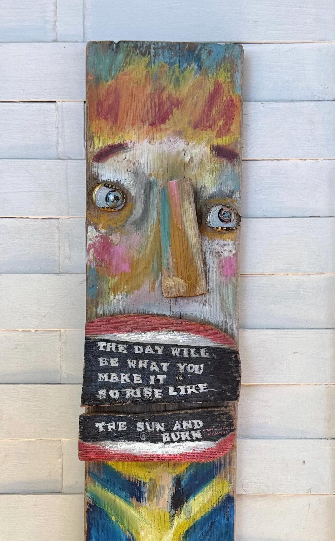 Quirky Character Art, Upcycled Board Art With William C. Hannan Quote ...