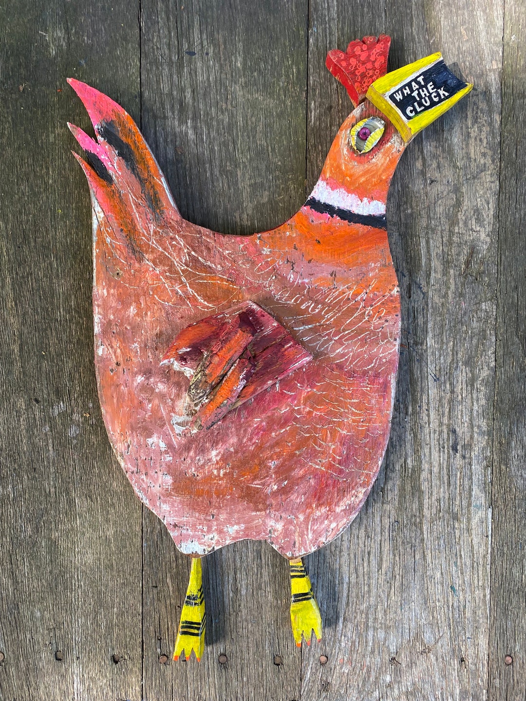 Chicken Clucker Mixed Media Art What the Cluck 19 1/2 Tall X 12 Wide - Etsy