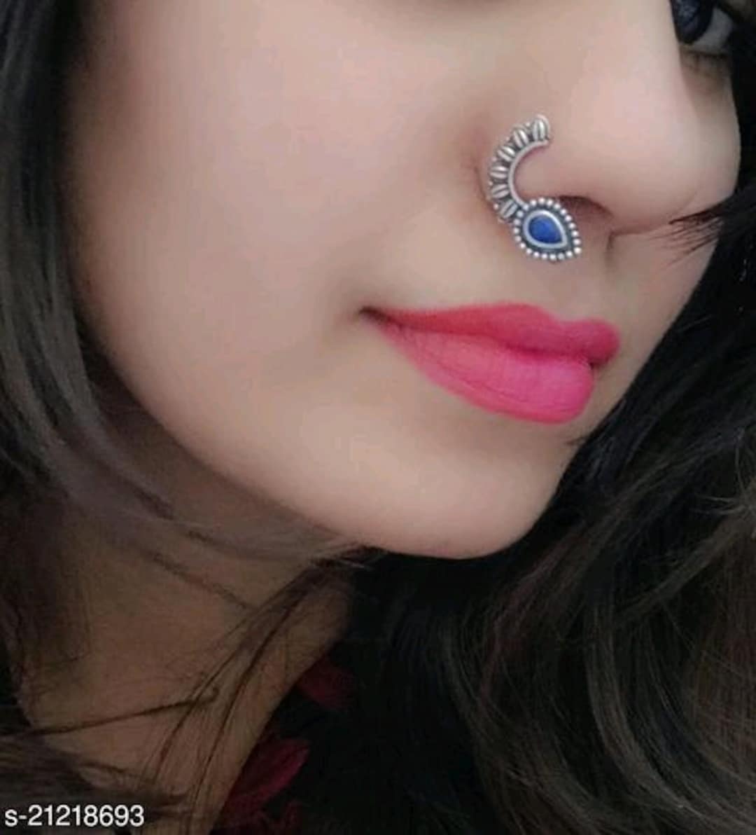 Pierced Nose Pin Oxidised Nath/oxidized Silver Plated Handmade Luxury ...