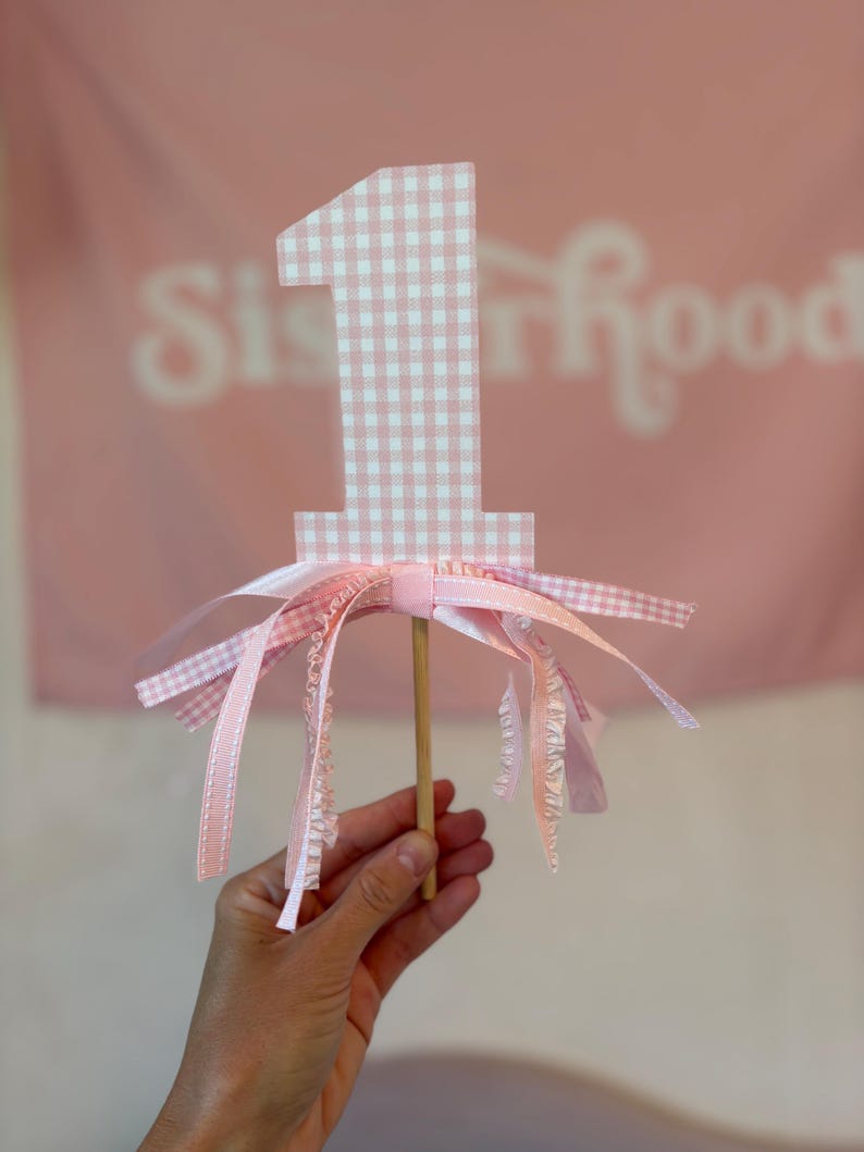 Gingham Birthday Cake Topper | Gingham First Birthday Party: Pink or ...