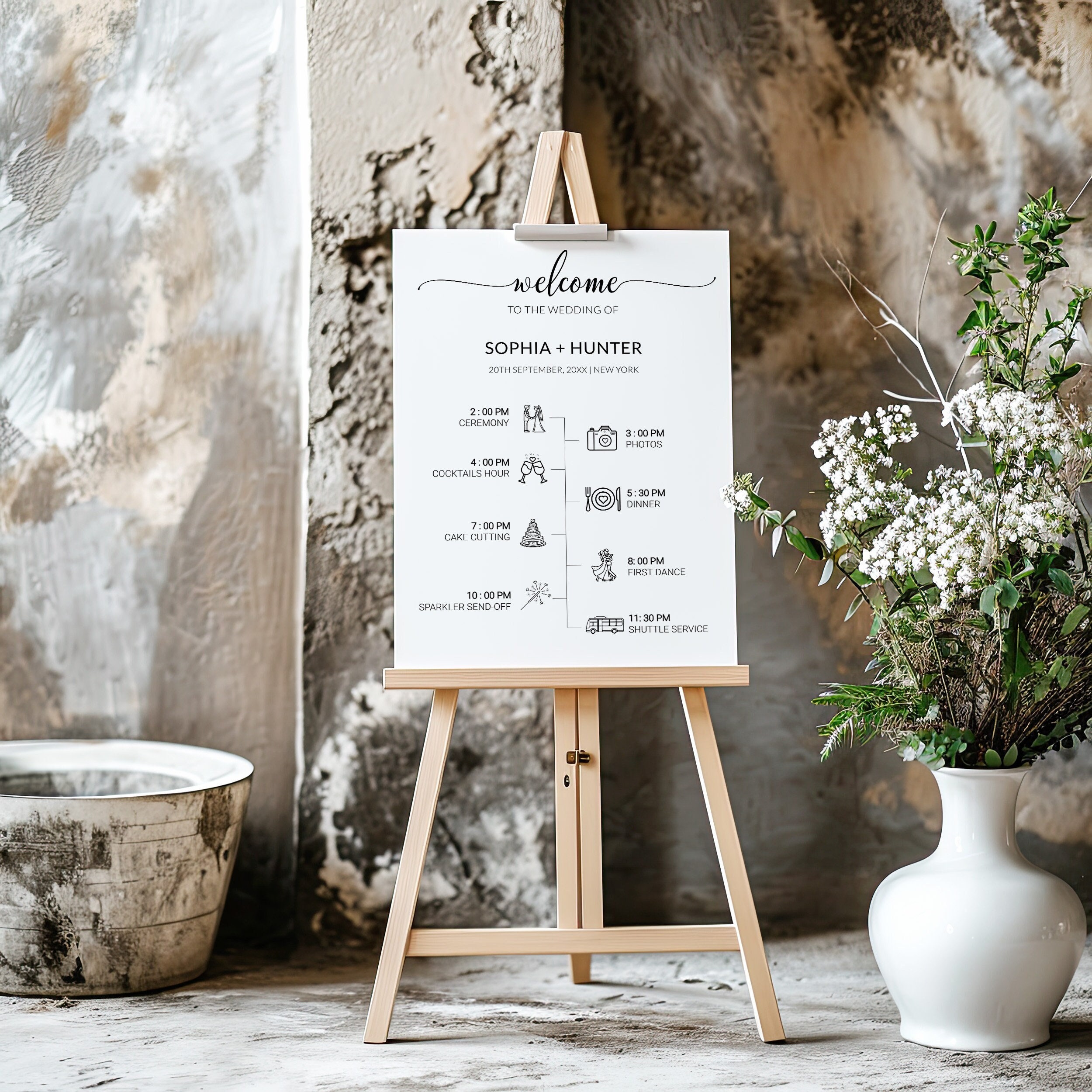Unique Wedding Timeline Sign Template With Icons, Order of Events Sign ...