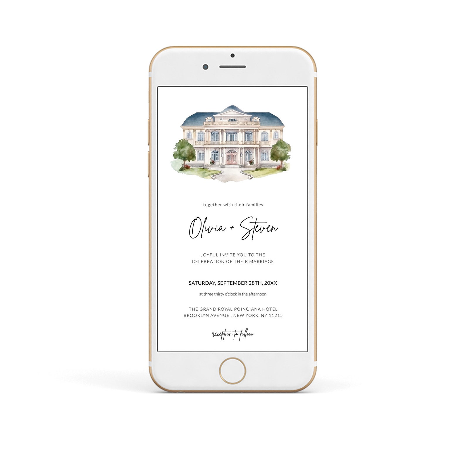 Watercolor Venue Wedding Invitation Template With QR Code RSVP and ...