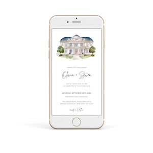 Watercolor Venue Wedding Invitation Template With QR Code RSVP and ...