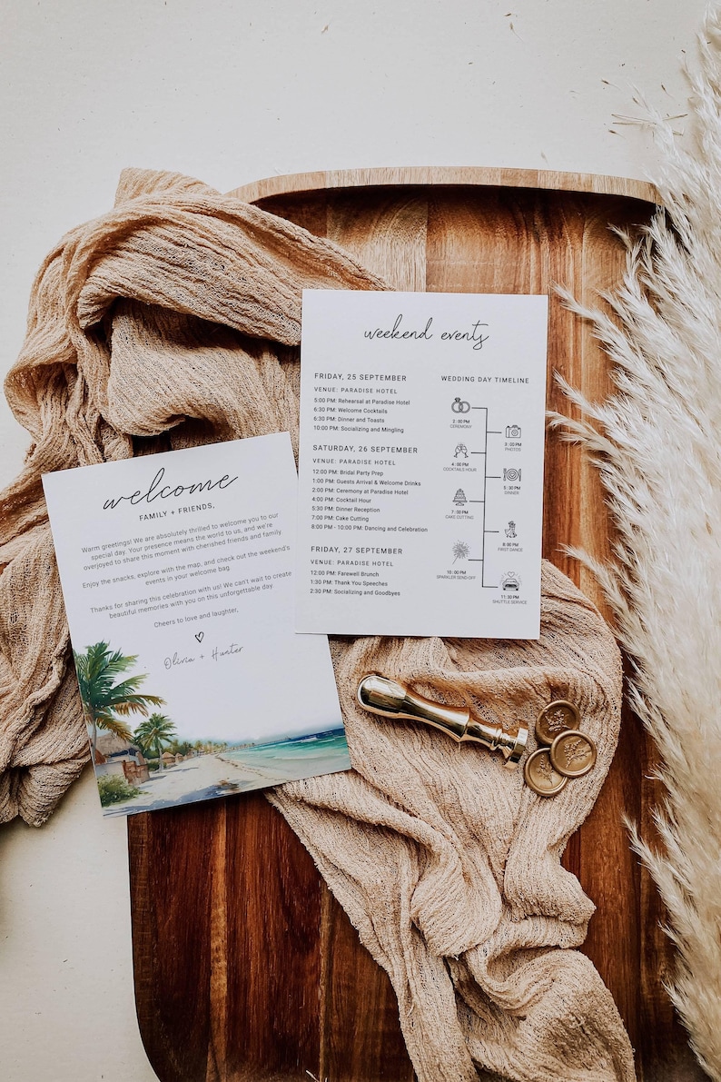 CANCUN Wedding Welcome Letter Template With Icons, Mexico Tropical Palm ...
