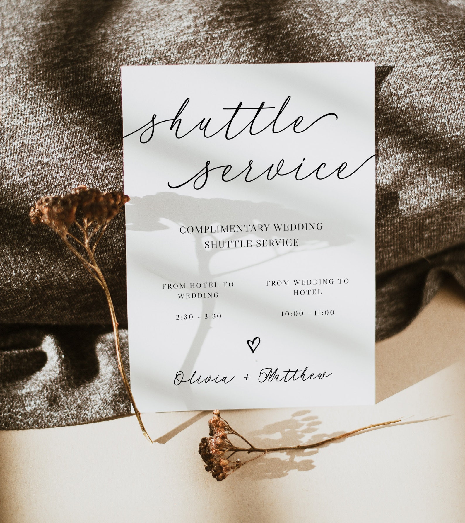 Shuttle Service Wedding Sign Template, Printable Wedding Shuttle ...