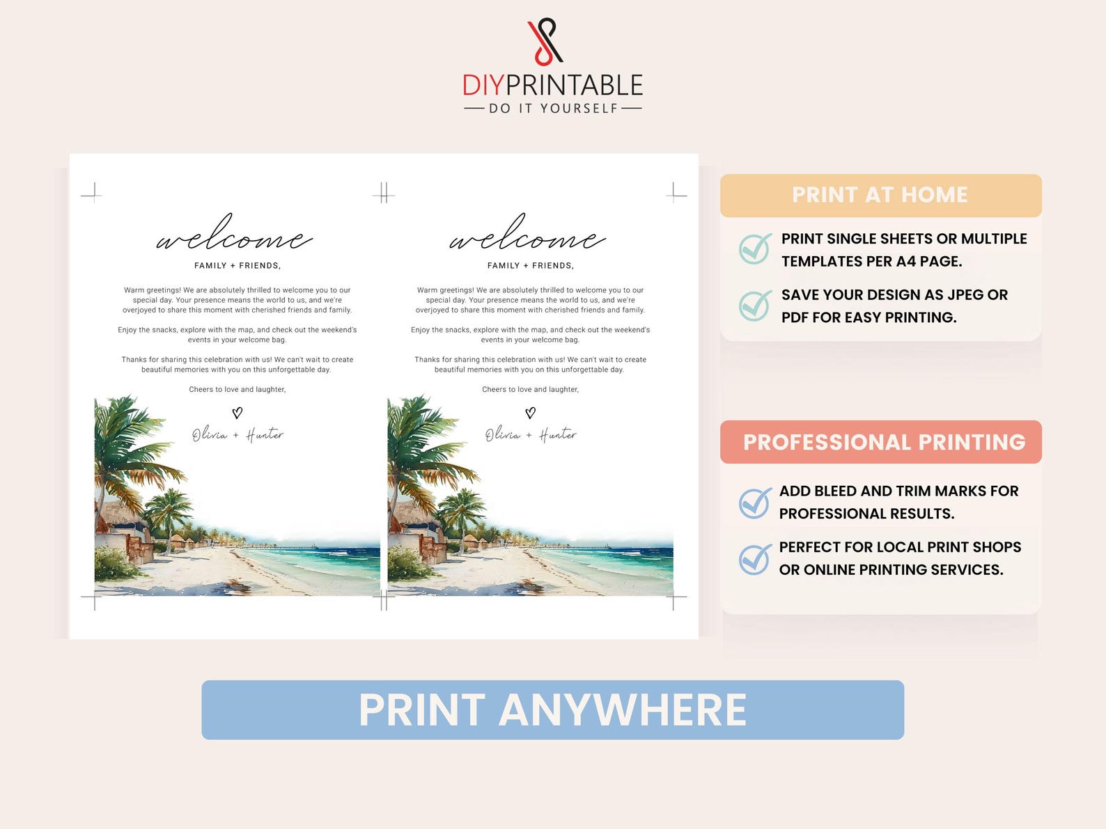 CANCUN Wedding Welcome Letter Template With Icons, Mexico Tropical Palm ...