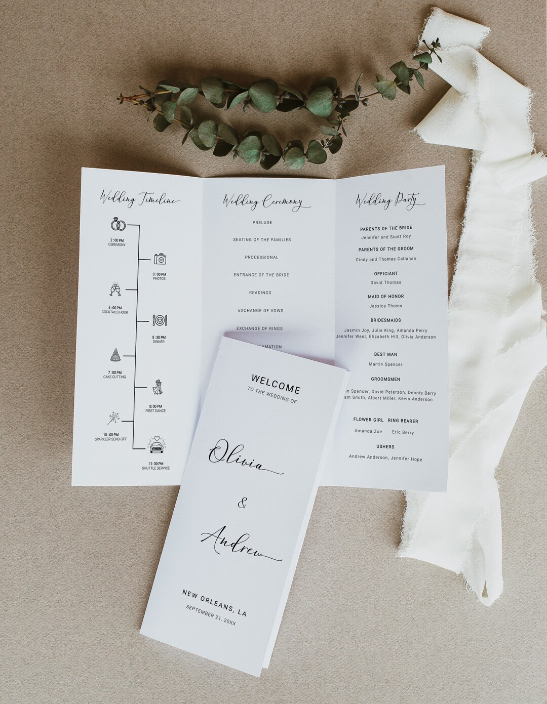 Trifold Wedding Program Template, Wedding Schedule Program Template ...