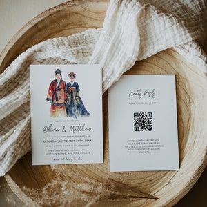 Korean Traditional Wedding Invitation Template, QR Code RSVP ...