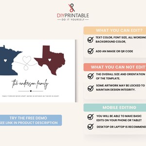 Any US STATE MAPS Wall Art Poster, Printable Long Distance Two State ...