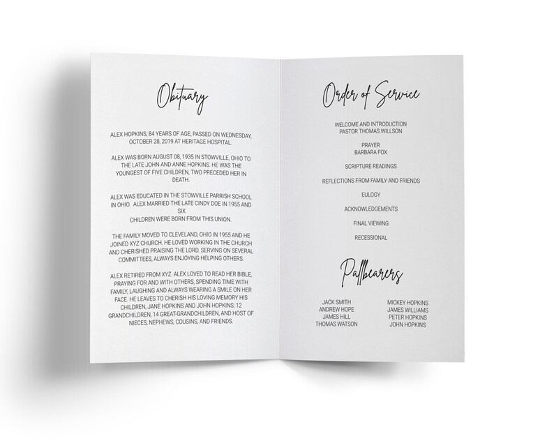 Modern Funeral Program Template Editable Foldable Funeral - Etsy