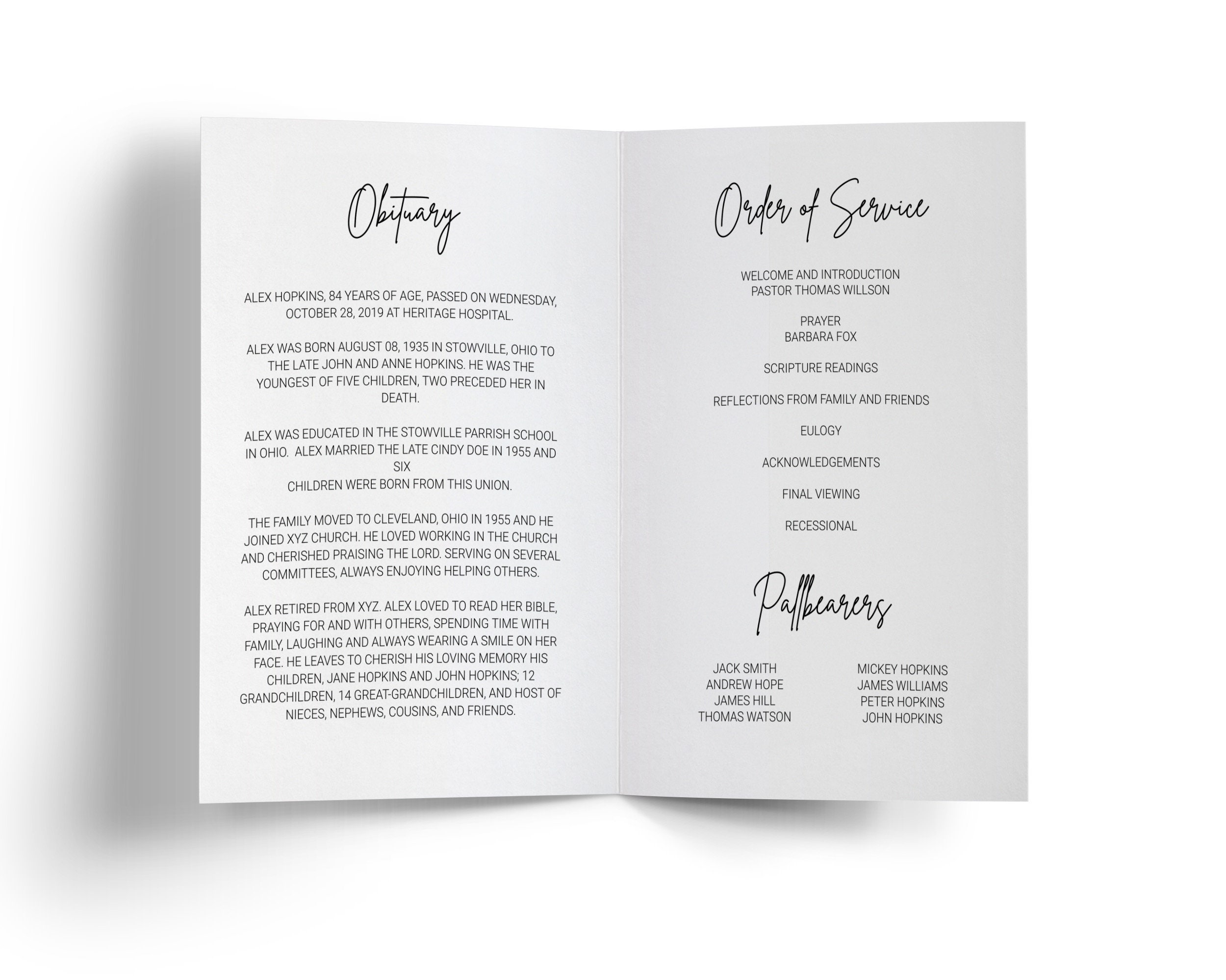 Modern Funeral Program Template Editable Foldable Funeral - Etsy
