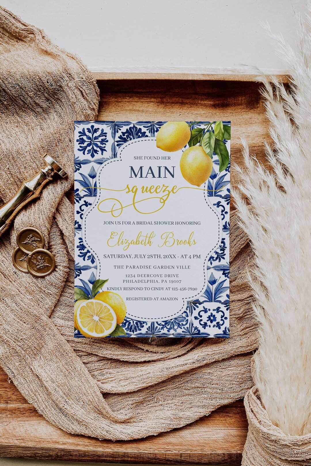 Main Squeeze Bridal Shower Invitation Template, Printable Mediterranean ...