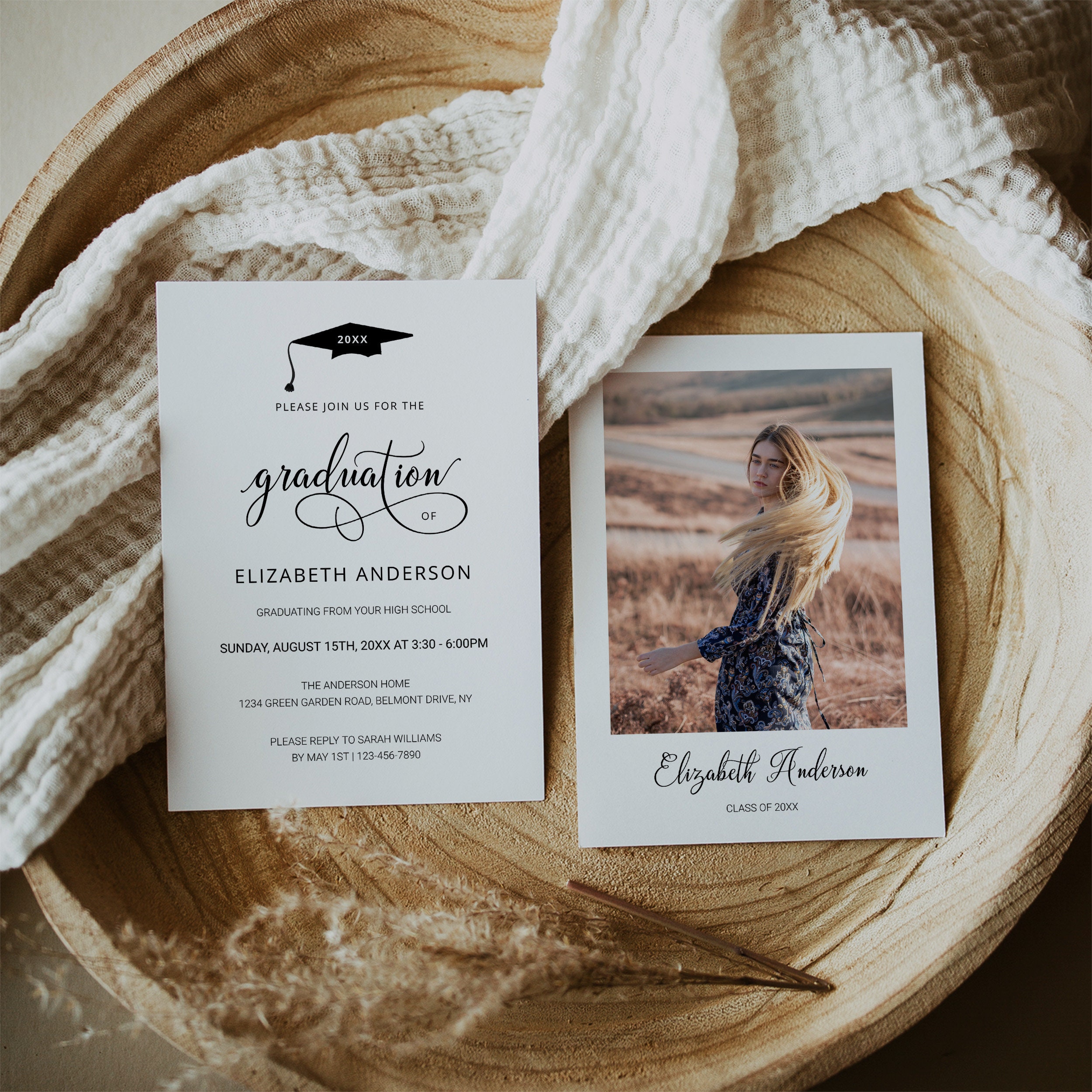 Modern Photo Graduation Invitation Template, Class Of, High School ...