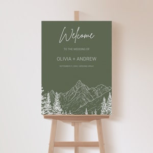 Mountain Forest Tree Wedding Welcome Sign Template, 18x24, 24x36 Rustic ...
