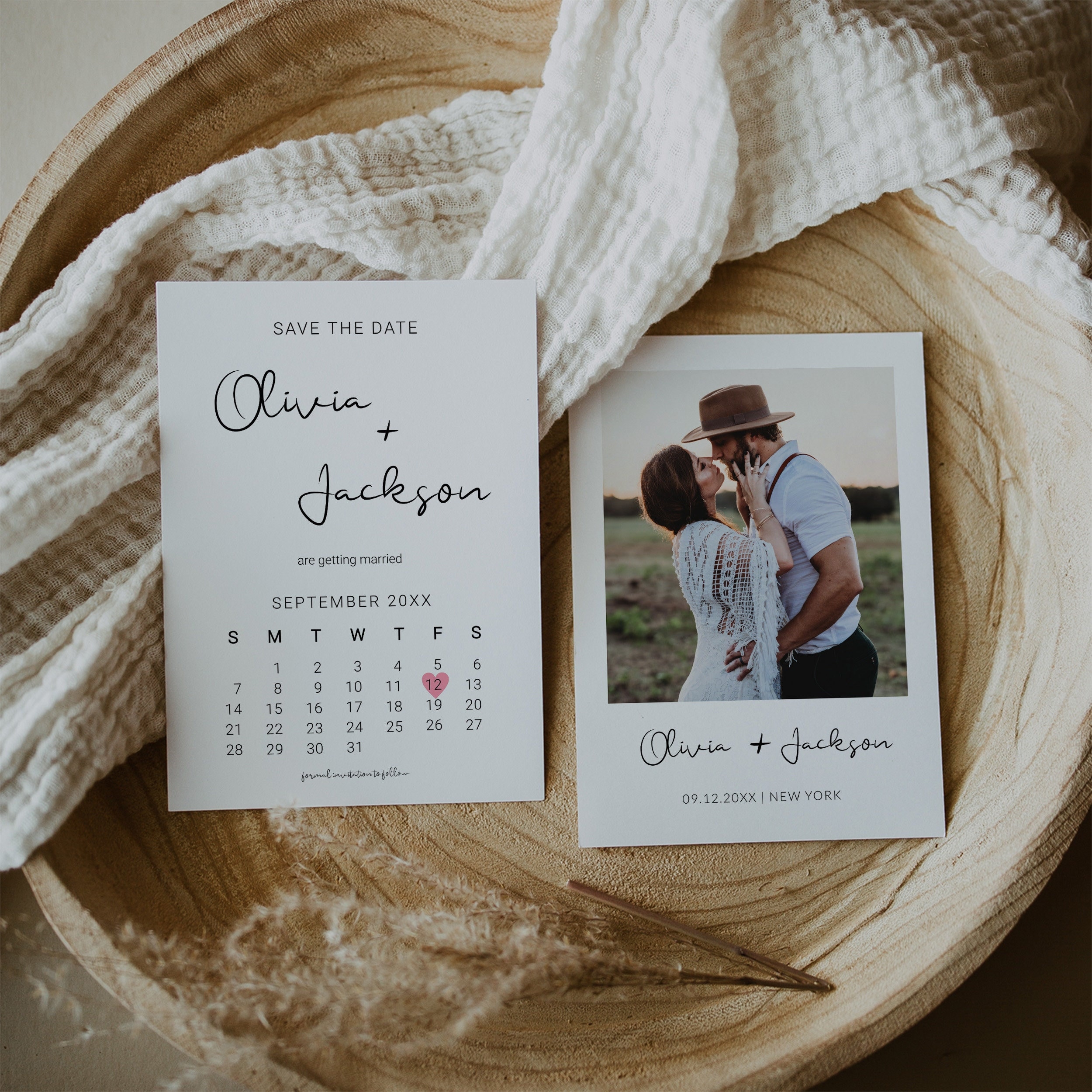 Minimal Calendar Save the Date Template, Photo Save the Date Card ...