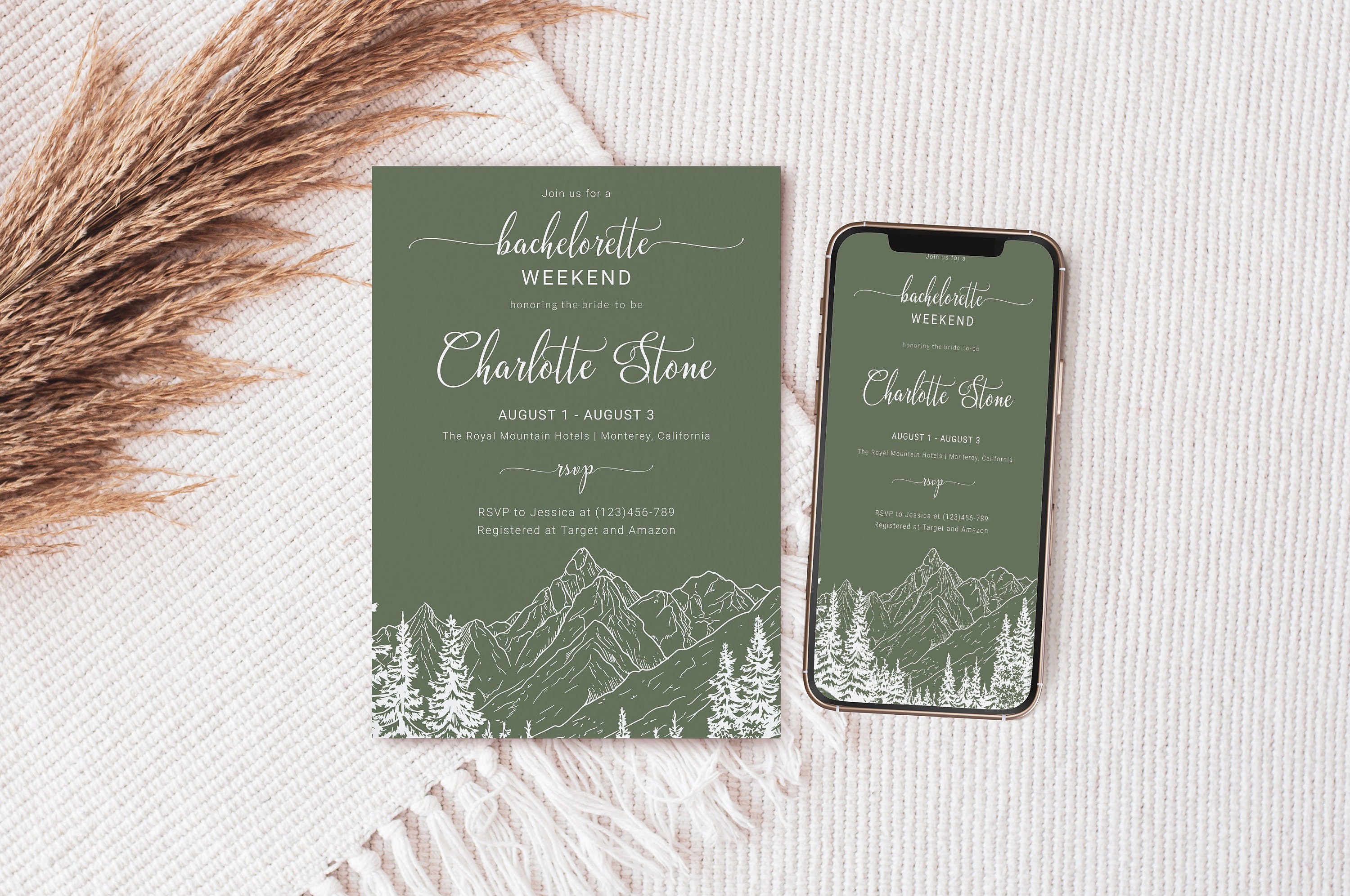 MOUNTAIN Bachelorette Invitation Template, Rustic Woodland Forest Pine ...